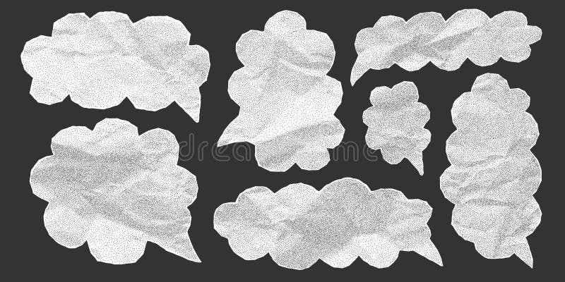 Set of Gritty Paper Dialogue Bubbles with Halftone Dots. Crumpled ...