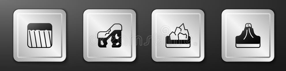 Set Ground, Geological Fault, Ore Mining and Volcano Icon. Silver ...