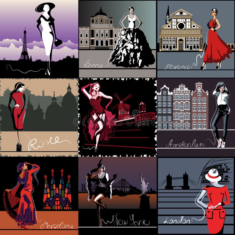 Set or Group with Abstract Illustrations 2 Stock Vector - Illustration ...