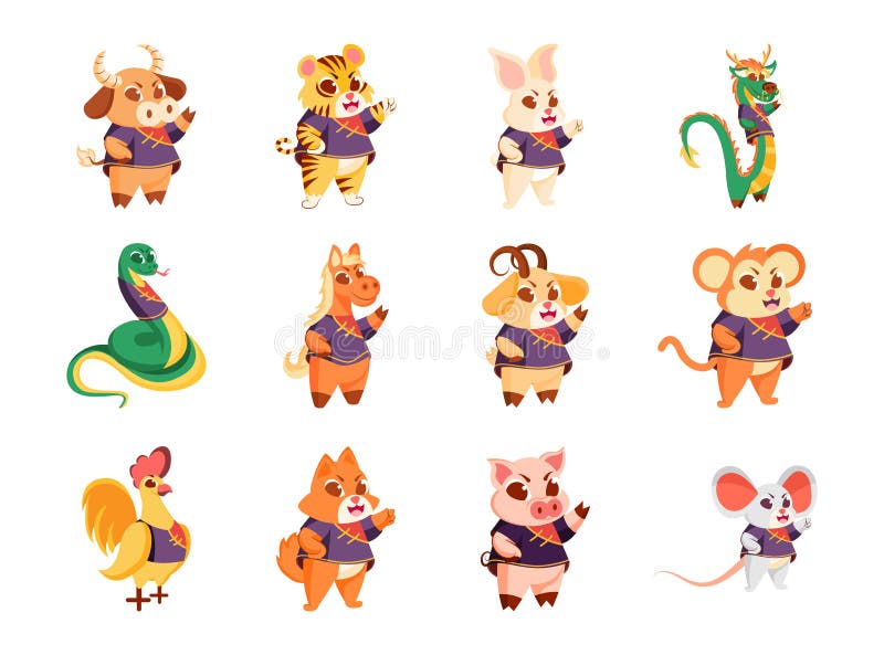 Set of Animals Baby Chinese Horoscope Vector Illustration Stock Vector ...