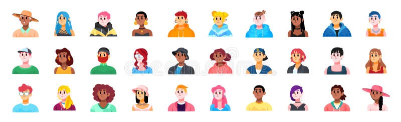 Set Group Faces Draw Vector Illustration Stock Vector - Illustration of ...
