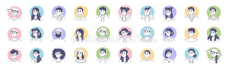 Set Group Faces Draw Vector Illustration Stock Illustration ...