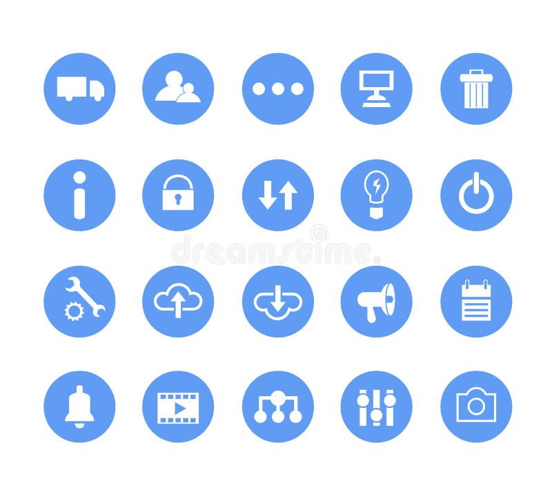 Set of Vector Illustrations of Round Icons, Buttons and Icons in Blue ...