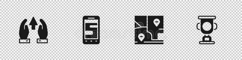 Set Growth Chart and Progress, Chat Messages on Phone, Folded Map with ...