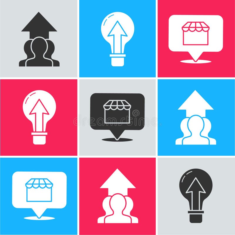 Set Growth Chart and Progress in People Crowd, Light Bulb and Online ...