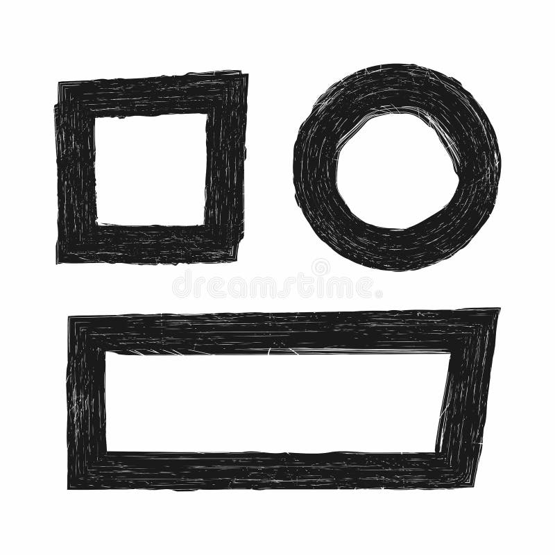 Set of Grunge Frames. Round, Square, Rectangular Elements. Sketch ...