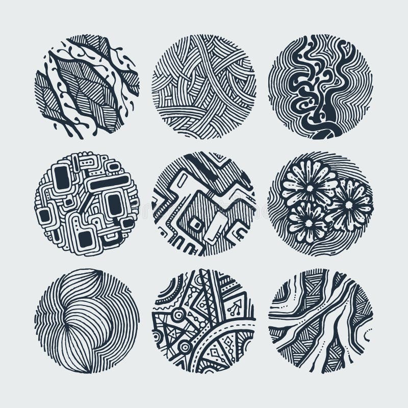 Set of Grunge Halftone Drawing Textures. Random Doodle Circles Stock ...