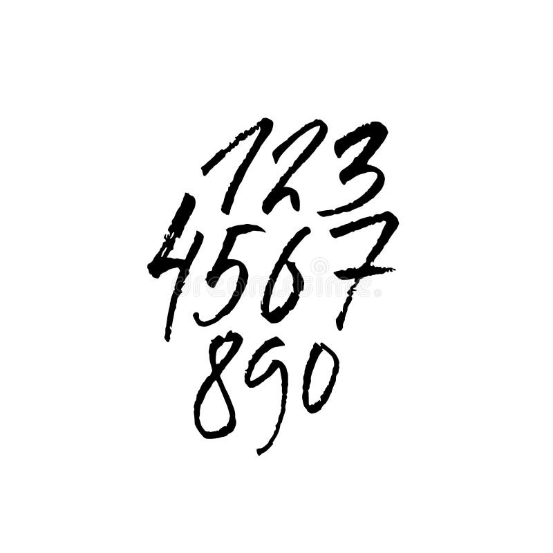 Set of Grunge Handdrawn Numbers. Modern Dry Brush Lettering. Vector ...