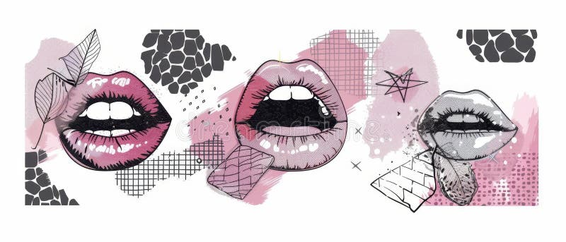 Set of Grunge Laughing Lips with Halftones. Perfect for Banners ...