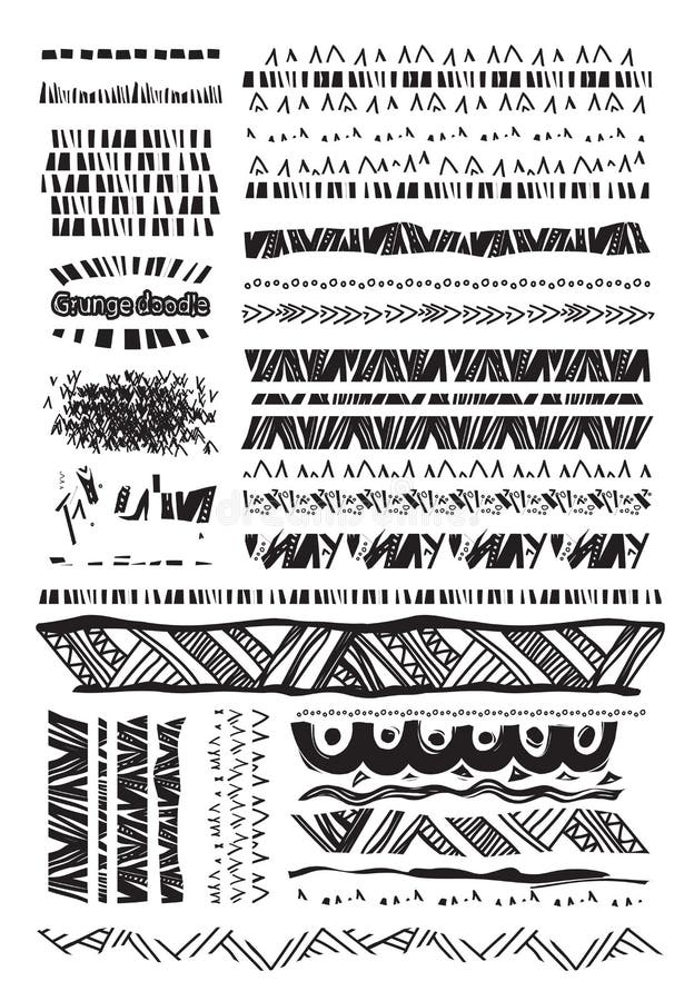 Set of Grunge Lines Borders Background Doodles Elements for Design ...