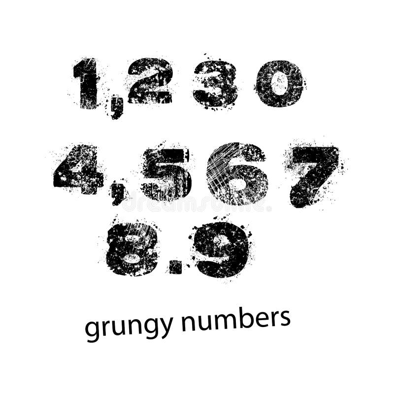 Set of Grunge Numbers with Full Stop and Comma. Vector Illustration ...