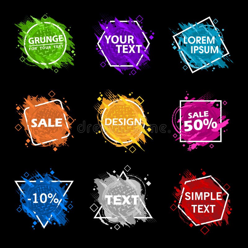 Set Grunge Splash Banner. Vector Splatter Labels with Space for Text ...