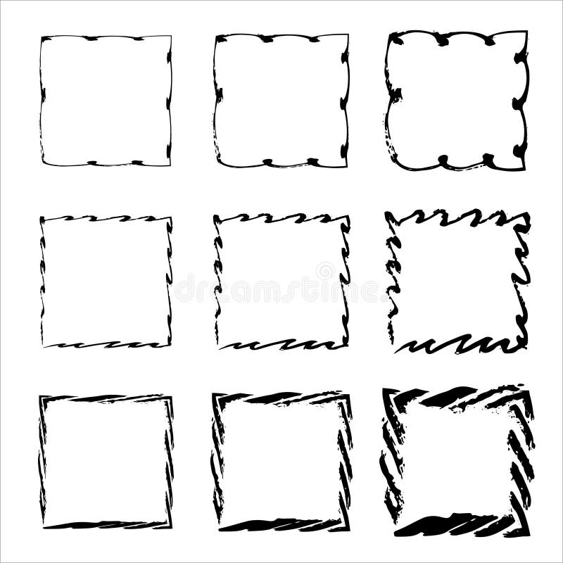 Set of Grunge Square. Black Square Shape Borders. Set of Design ...
