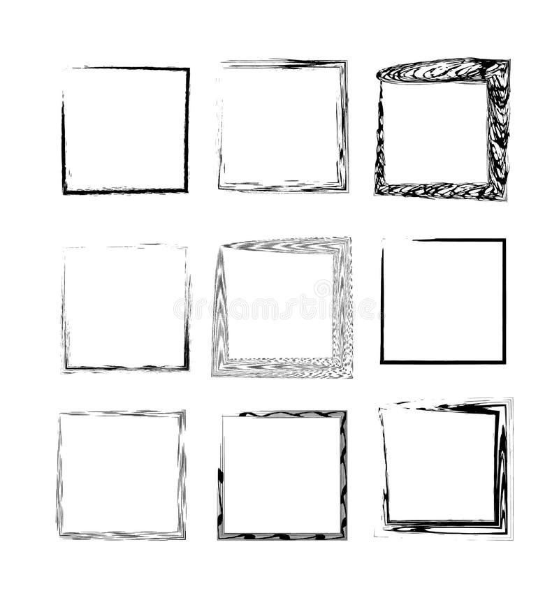 Set of Grunge Square Frames. Trendy Design with Brush Strokes. Isolated ...