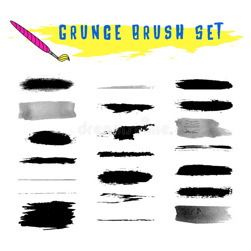Set of Grunge Vector Brushes Stock Vector - Illustration of drawn ...