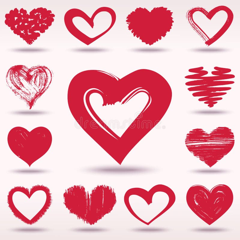 Set of Grunge Vector Hearts Love Theme Stock Vector - Illustration of ...