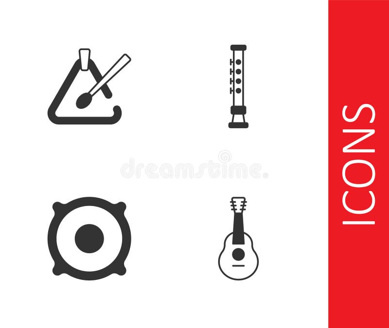 Set Guitar, Triangle Musical Instrument, Stereo Speaker and Flute Icon ...