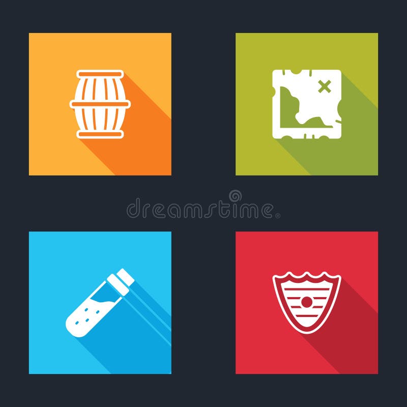 Set Gun Powder Barrel, Pirate Treasure Map, Bottle with Potion and ...