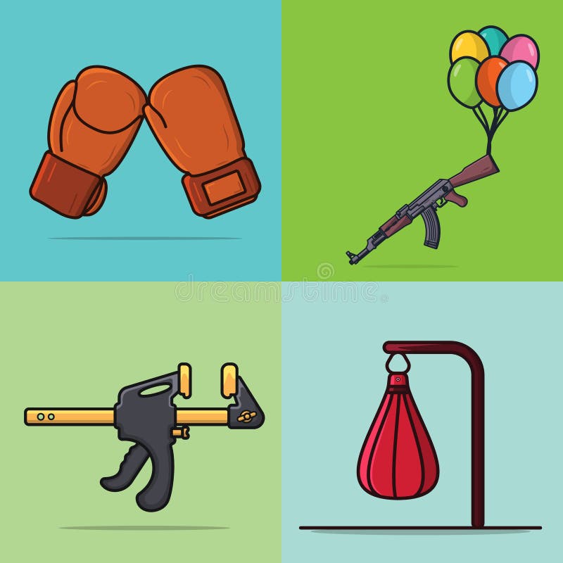 Set of Guns, Boxing Sport Gloves and Boxing Sport Gloves Vector ...