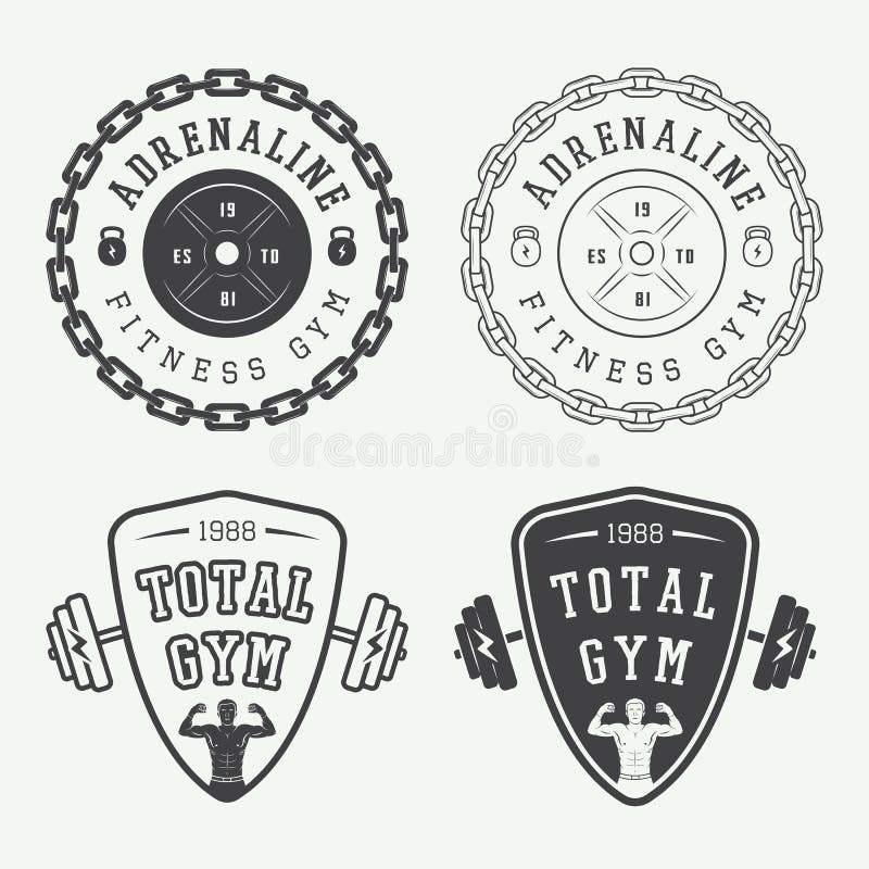 Set of Gym Logos, Labels and Badges in Vintage Style Stock Vector ...