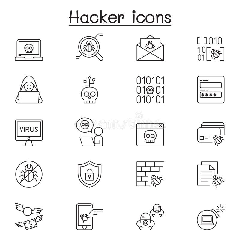 Set of Hacker Related Vector Line Icons. Contains Such Icons As Spy ...