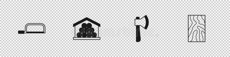 Set Hacksaw, Wooden Logs, Axe and Beam Icon. Vector Stock Illustration ...