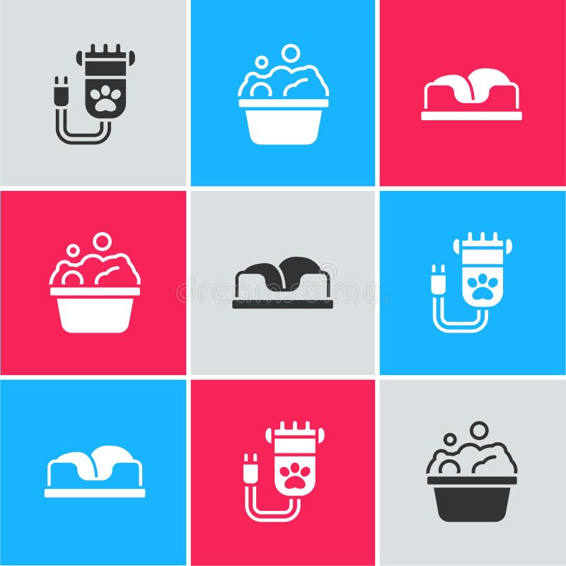 Set Hair Clipper Pet, Pets Bath and Bed Icon. Vector Stock Illustration ...
