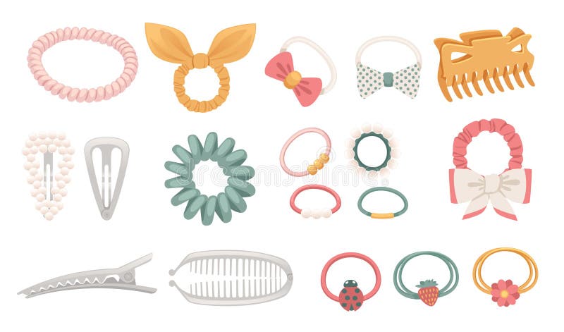 Set of Hair Pins and Scrunchy Hair Accessory Vector Illustration ...