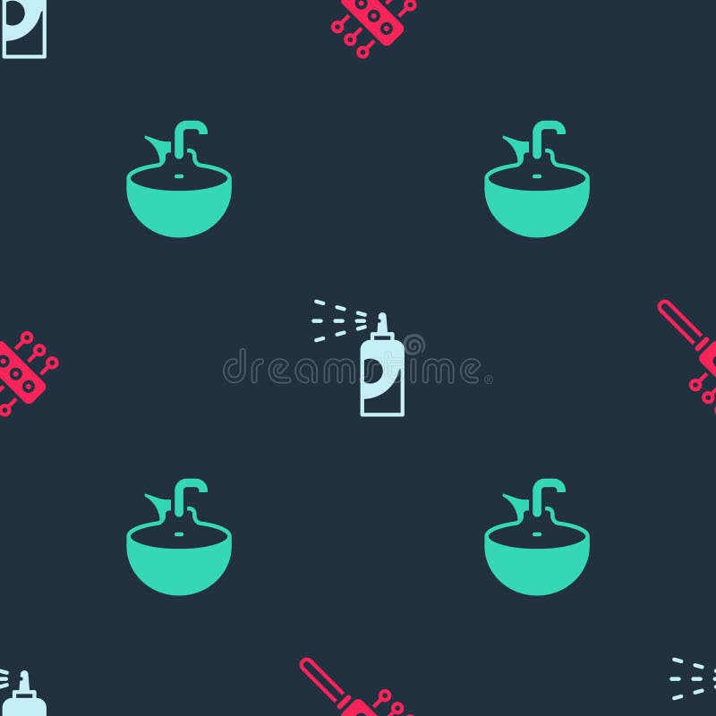 Set Hairbrush, Spray Can for Hairspray and Washbasin on Seamless ...