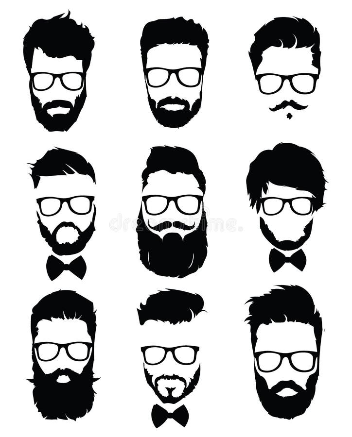 Set Of Hairstyles For Men In Glasses Collection Of Black Silhouettes