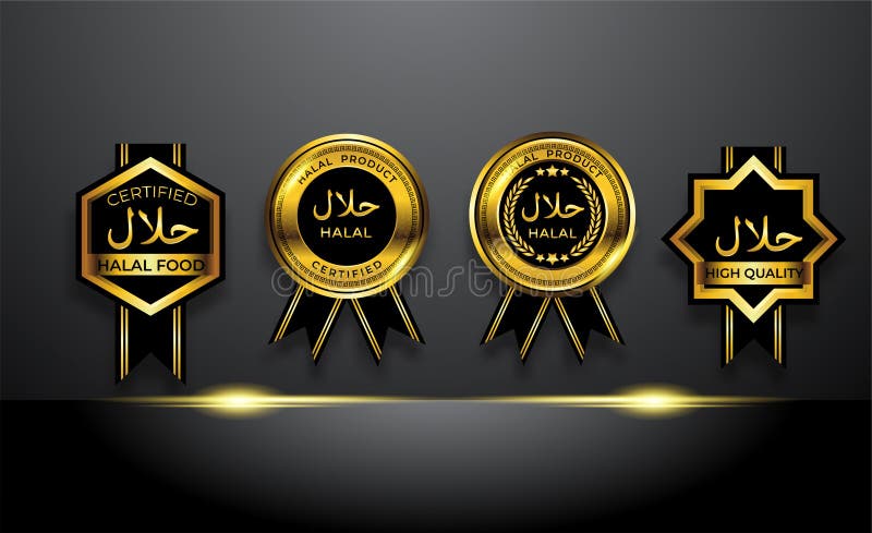 Set of Luxury Gold Halal Label with a Ribbon Stock Illustration ...