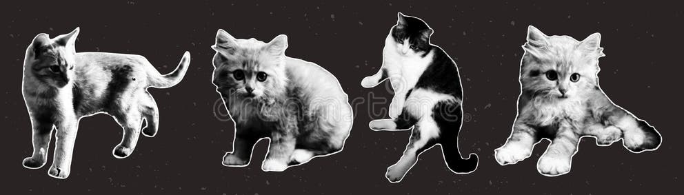 Set of Halftone Cats. Vector Elements in Pop Art Style. Y2k Collage ...