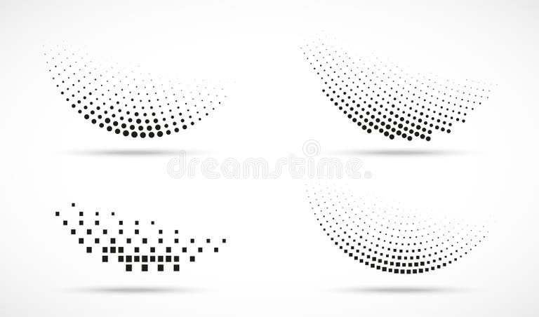 Set of Halftone Circle Dots Curve Gradient Pattern Backgrounds. Curve ...