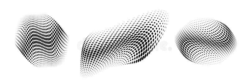 Set of Halftone Circle Dots Curved Gradient Texture Background. 3d Logo ...