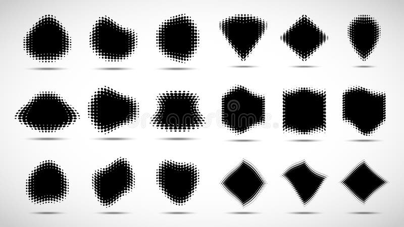 Set of Halftone Dots with Curved Gradient Pattern. Curved Dotted Spots ...