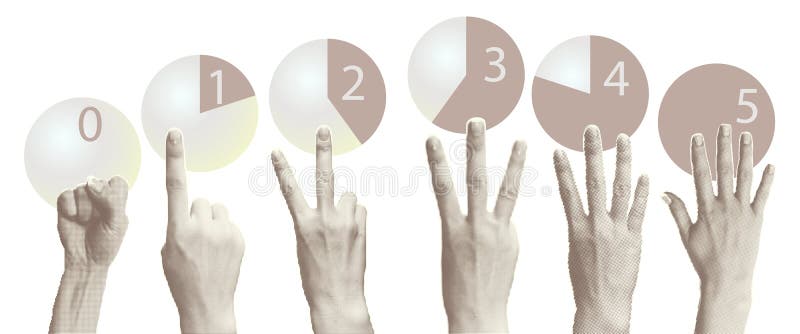 Set of Halftone Hands Showing Gestures Counting from Zero To Five ...