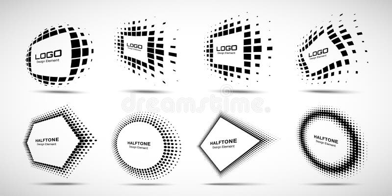 Set of Halftone Perspective Frames for Logo. Abstract Rectangle Dots ...