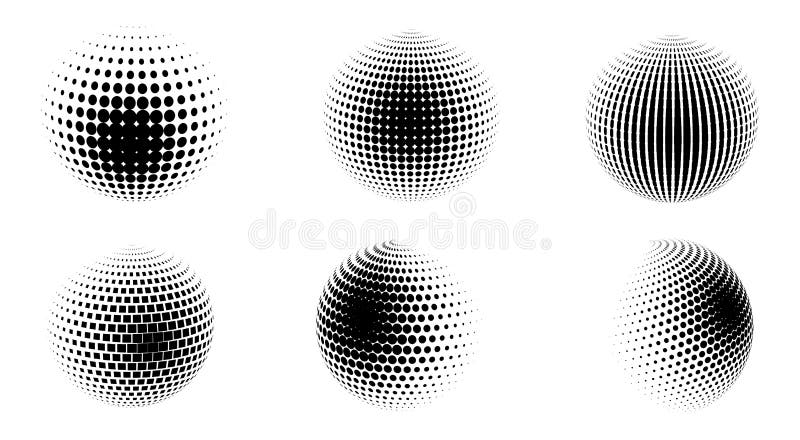 Set of Halftone Volumetric Spheres. Collection of 3d Spheres. Halftone ...