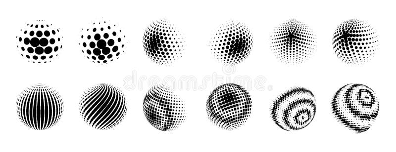 Set of Halftone Volumetric Spheres. Collection of 3d Spheres. Halftone ...