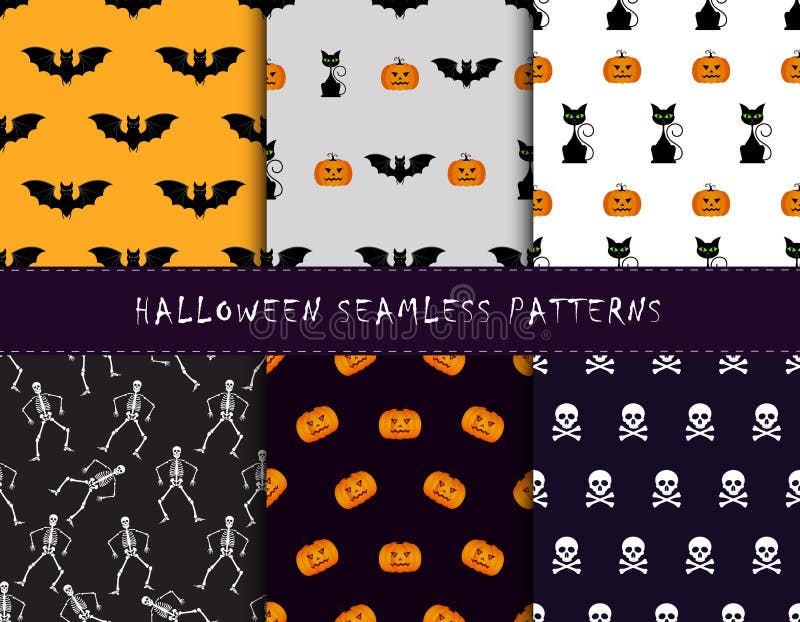 Set Of Halloween Backgrounds. Collection Of Seamless Patterns In The ...