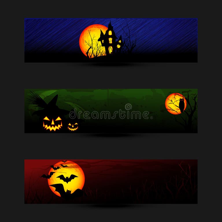 Set of Halloween Banner or Web Header Stock Vector - Illustration of ...
