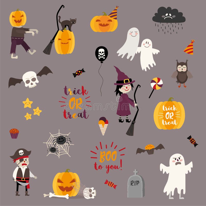 Set of Halloween Design Elements Stock Vector - Illustration of vintage ...