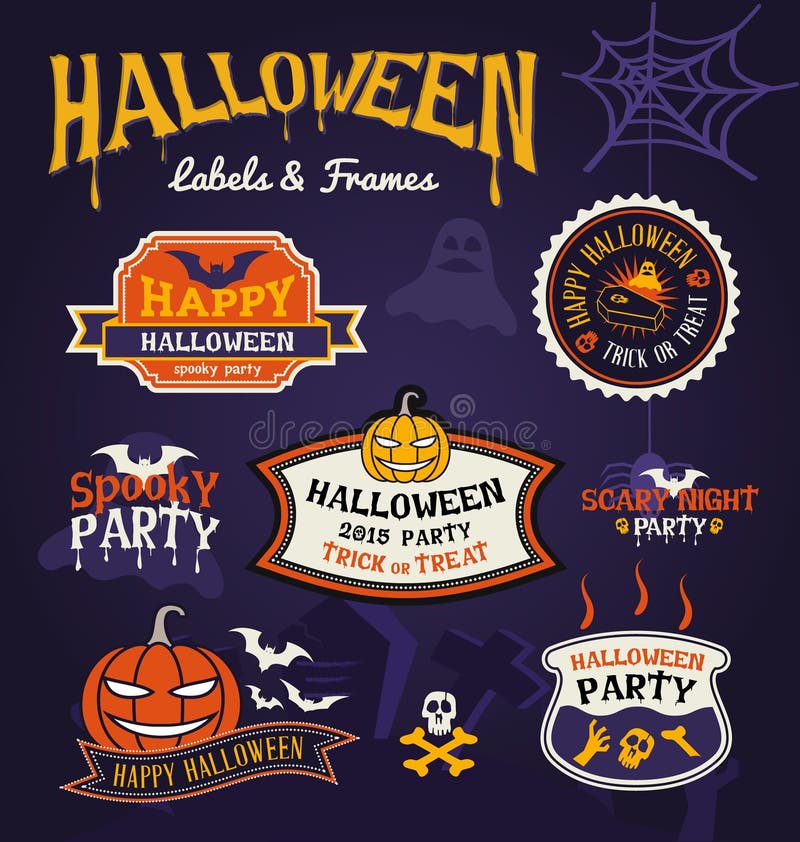 Halloween Badge and Label Sticker Big Set Collection. Stock Vector ...