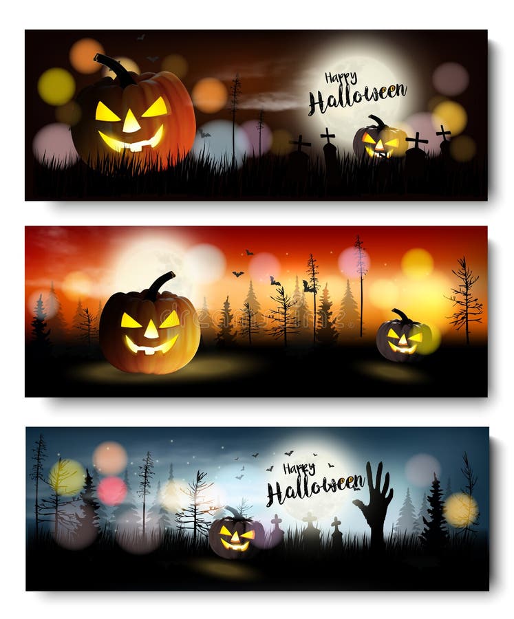 Set Of Halloween Spooky Banners. Stock Vector - Illustration of border ...