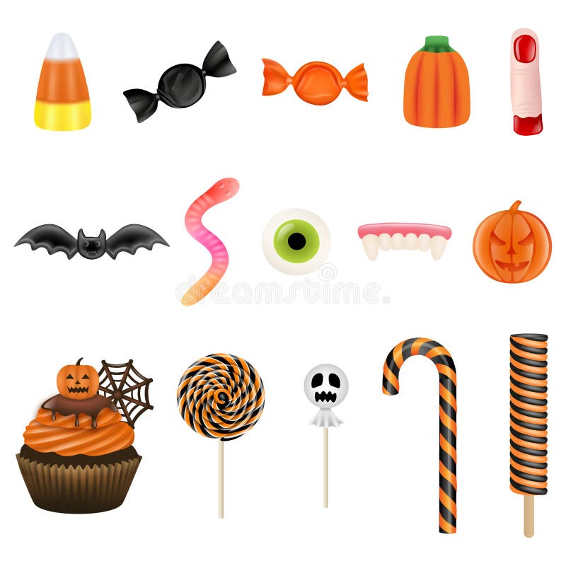 Set of Halloween Sweets . Halloween Candies, Cupcake and Lollipops ...