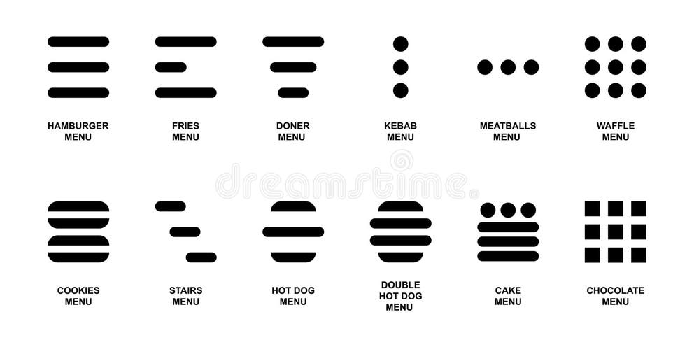 Set of Hamburger Menu Icons. Website Navigation Buttons in Burger Style ...