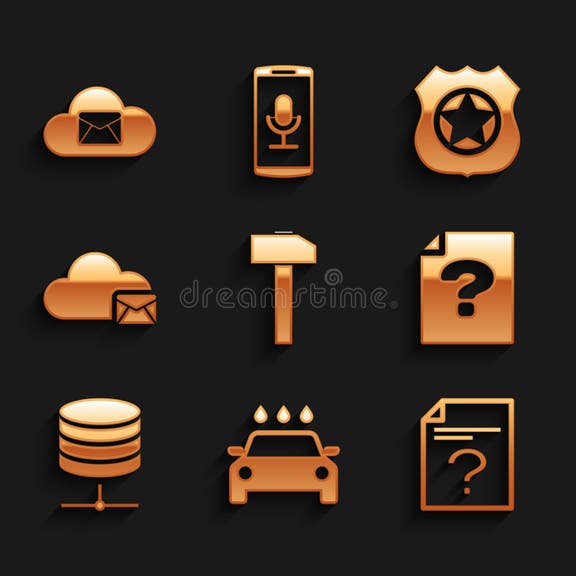 Set Hammer, Car Wash, Unknown Document, , Server, Data, Web Hosting and Cloud Mail Server Icon ...