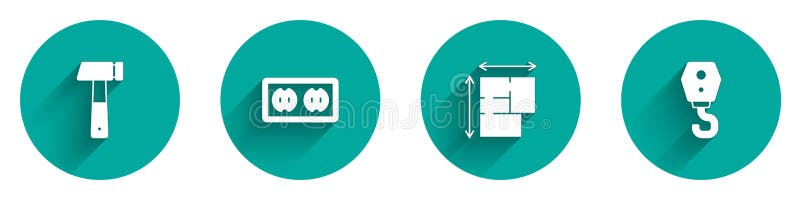 Set Hammer, Electrical Outlet, House Plan and Crane Hook Icon with Long ...