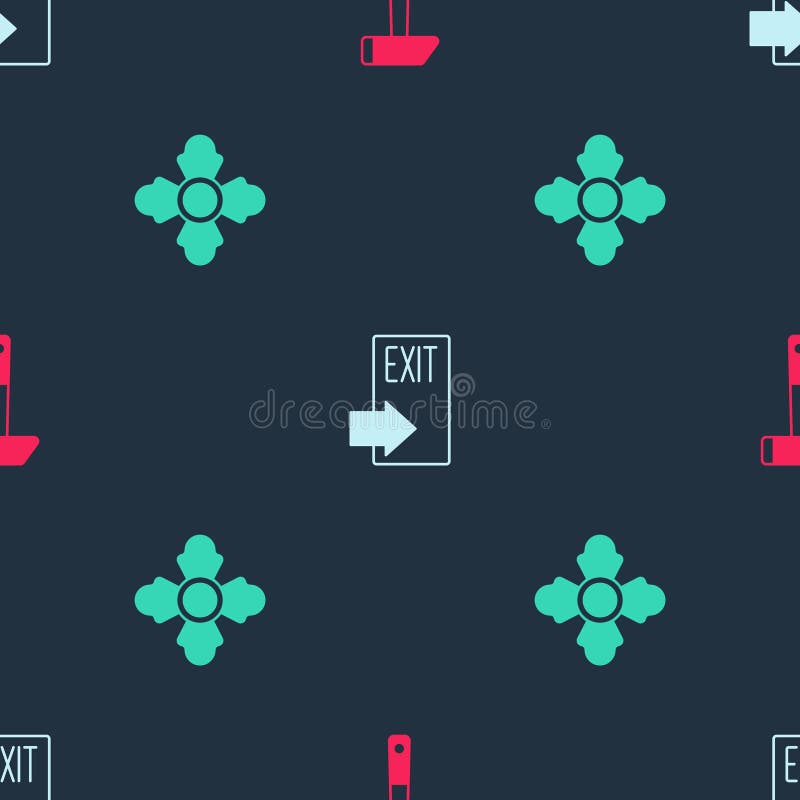 Set Hammer, Fire Exit and Firefighter on Seamless Pattern. Vector Stock ...