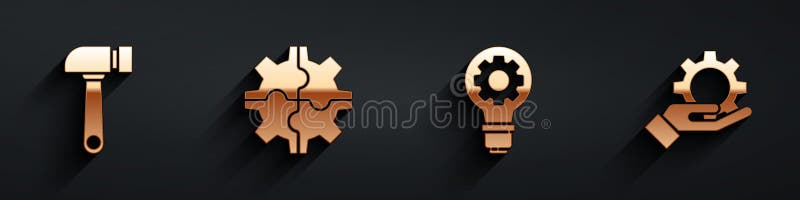 Set Hammer and Gear and Arrows As Workflow on Seamless Pattern. Vector ...